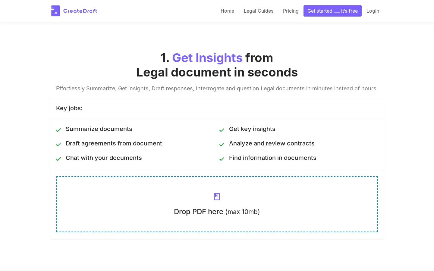 CreateDraft - Draft or Insights from any Legal document in seconds | AIStage