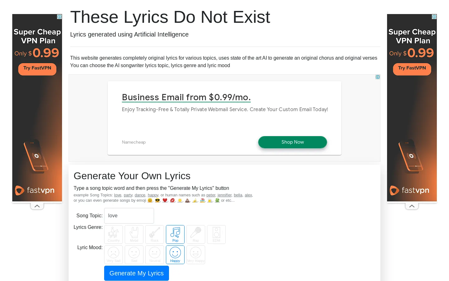 Artificial Intelligence Songwriter – These Lyrics Do Not Exist | AIStage