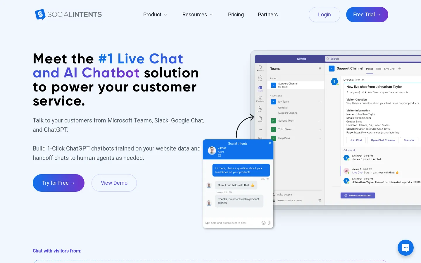Live Chat + Advanced AI Chatbots trained on your data | Social Intents ...