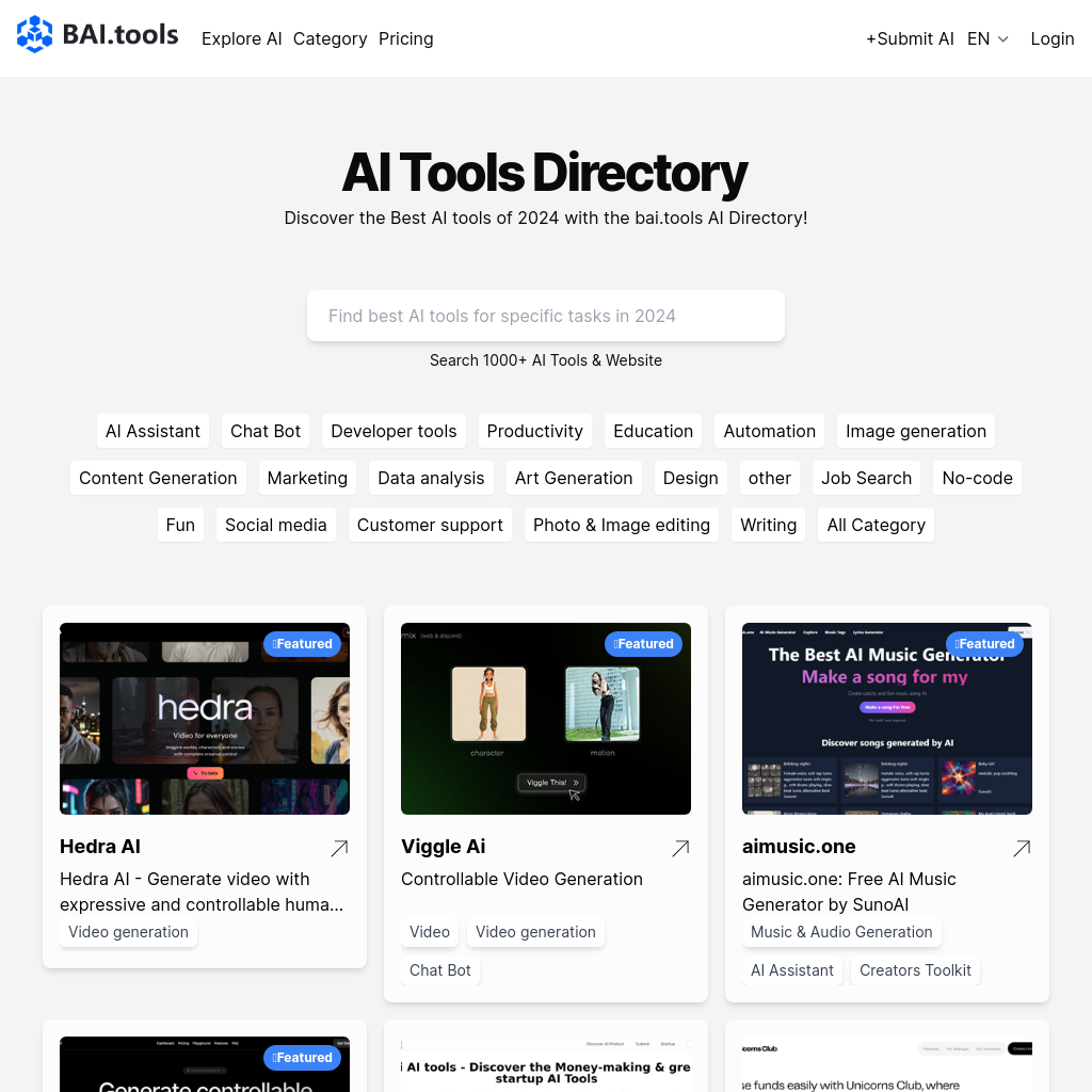 Best AI Tools Directory - BAI.tools | AIStage