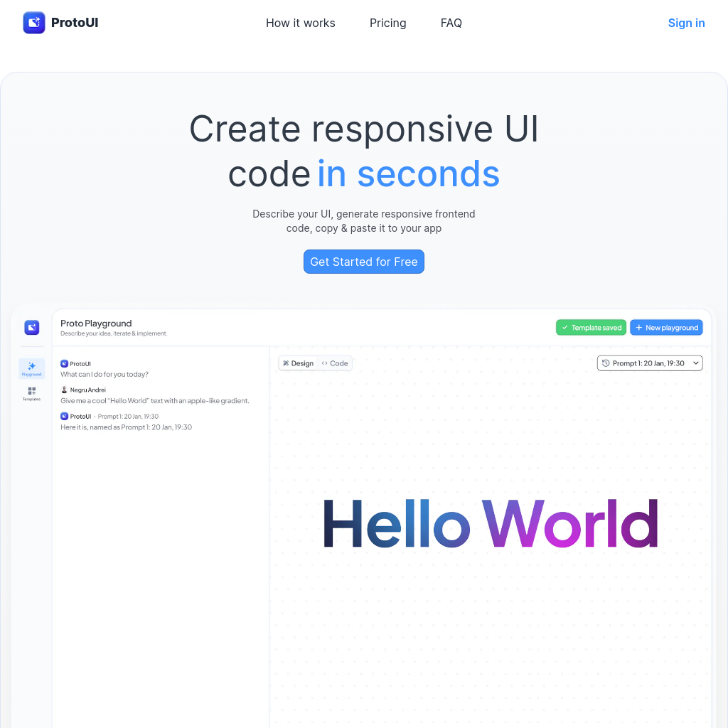 ProtoUI - Generate Responsive UI Code in Seconds | AIStage