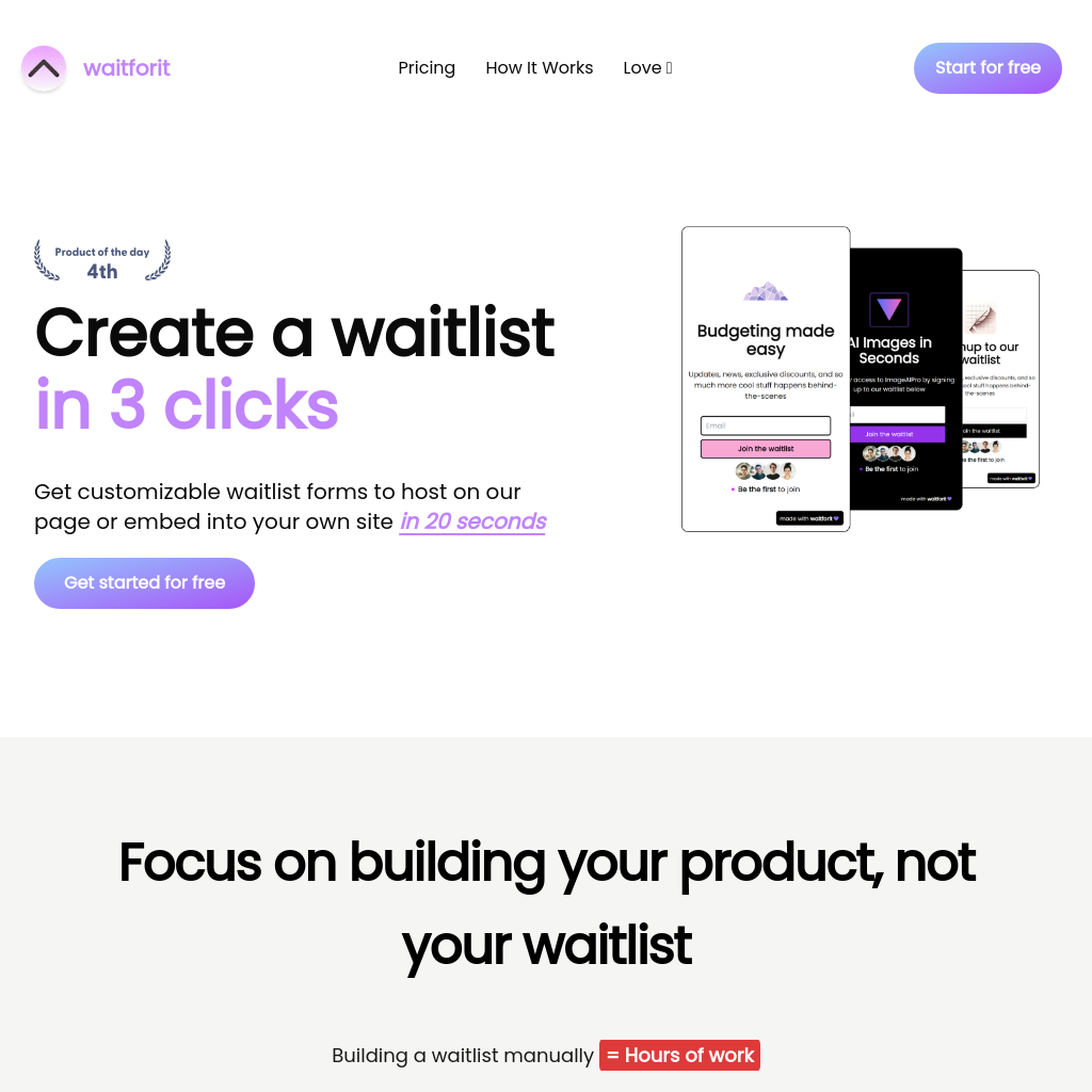 Waitforit - Create Customizable Waitlist Forms | Collect Emails Pre-Product | AIStage