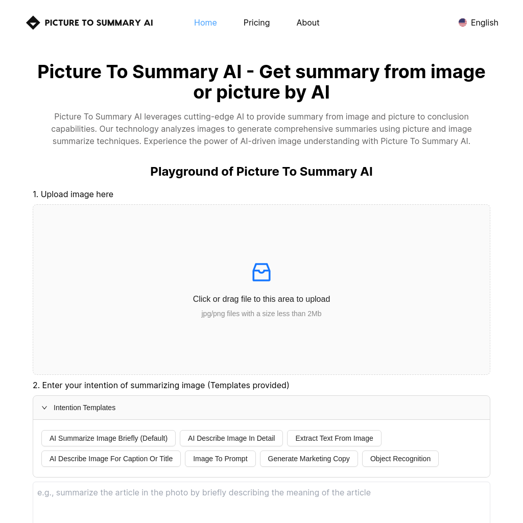 Picture To Summary AI - Get concise and accurate summaries from images | AIStage