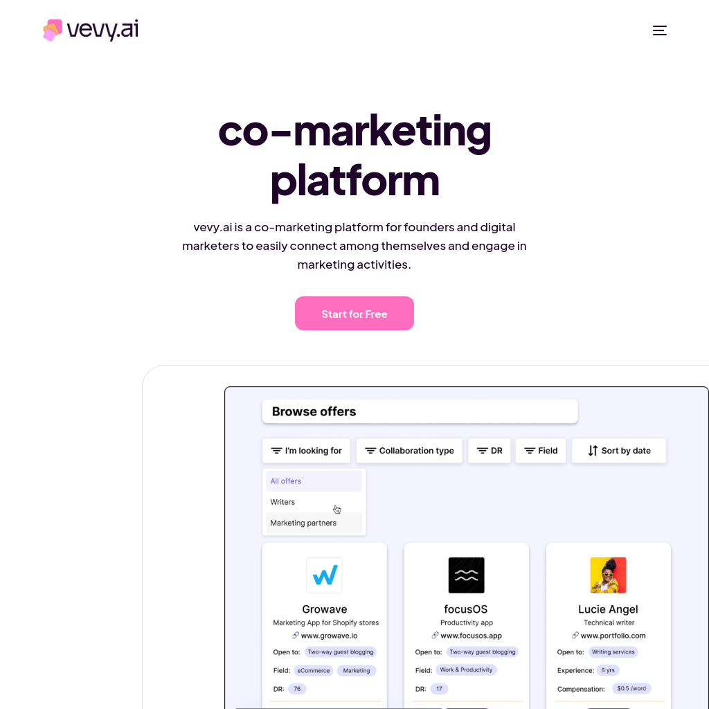 Vevy.ai - Co-Marketing Platform for Founders & Marketers | AIStage
