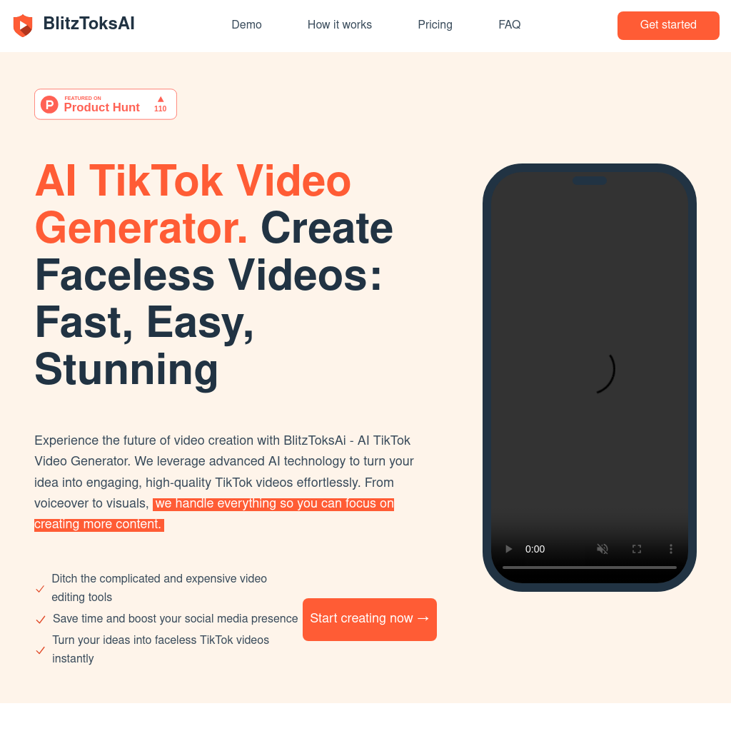 BlitzToksAI - AI TikTok Video Generator | Faceless Videos - Fast & Easy | AIStage