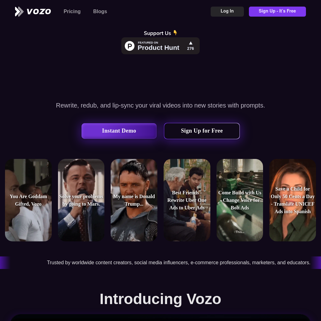 Vozo Rewrite & Redub - Transform viral videos into new stories with ...