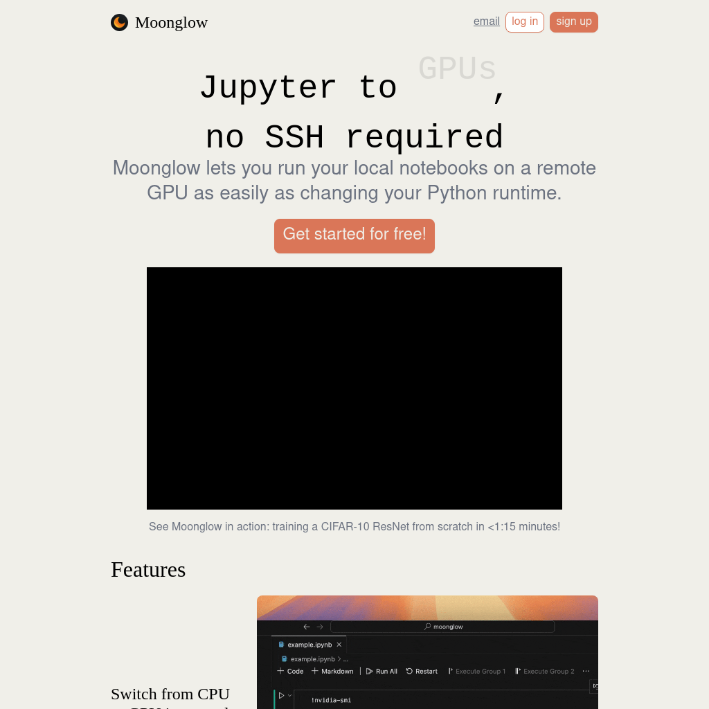 Moonglow AI - Run Local Jupyter Notebooks on Cloud GPUs | AIStage